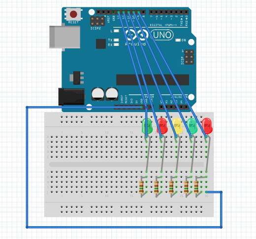 Actividades Gimp - Categoría: 2021-22 Arduino: Práctica 02 activación de 5 led